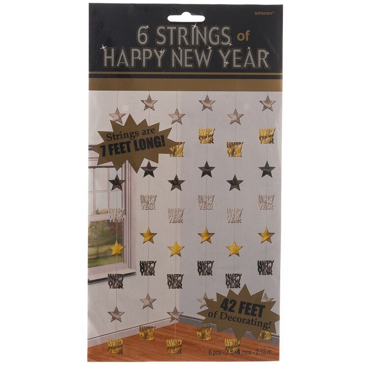 Гирлянда декоративная Happy New Year, вертикальная, Голливуд, длина 2.1 м, 6 подвесок