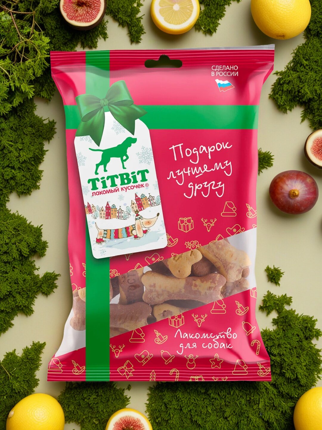 Лакомство TitBit для собак печенье косточки двухцветные новогодняя коллекция 130г