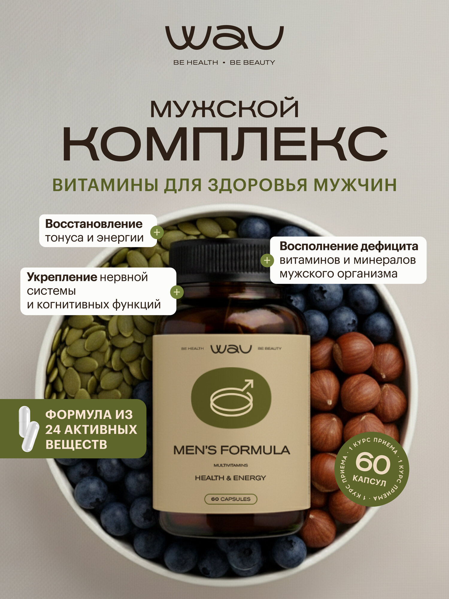 WAU Мультивитамины для мужчин, комплекс витаминов для мужского здоровья MEN's FORMULA