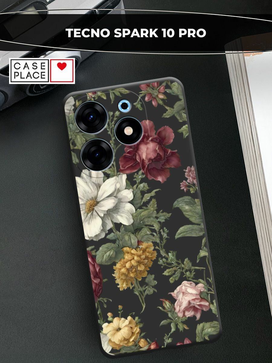 Чехол на Tecno Spark 10 Pro / Техно Спарк10 Про с принтом Акварельные красные цветы 2