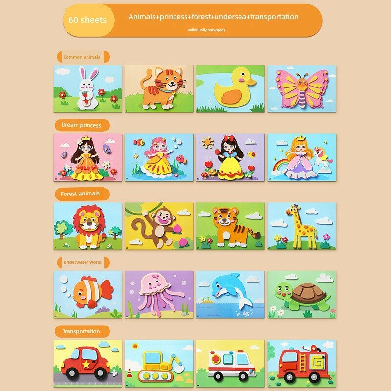 Набор для творчества: 3D-коллаж из детских игрушек ручной работы, материалы для детского сада, стикеры для девочек,