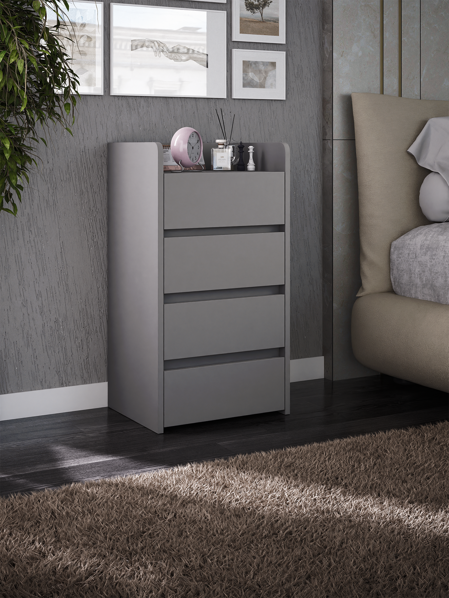 Тумба Vitto-155 оникс с ящиками и полкой, прикроватная, для прихожей, под стол, в коридор, в спальню, офисная, напольная