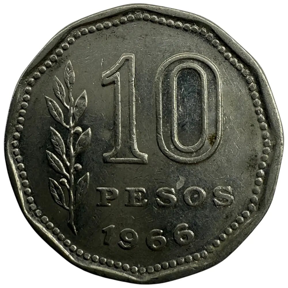 Аргентина 10 песо 1966 г.