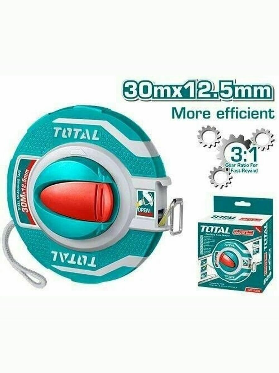Рулетка 30m*12,5mm обрезиненный корпус TOTAL TMT11306