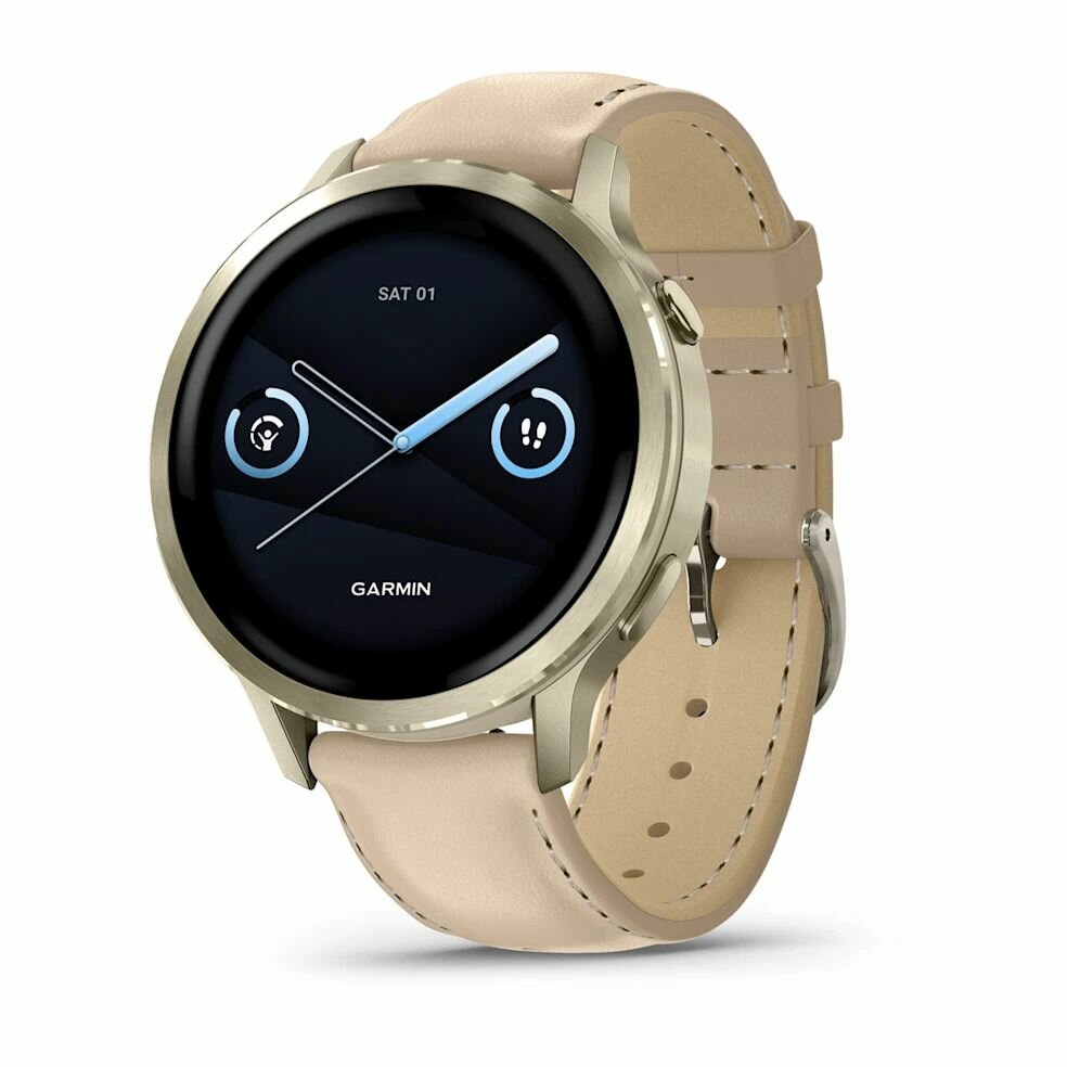 Умные часы GARMIN VENU 4 41 mm Lunar Gold with Bone Silicone+Light Sand Leather Band 010-03013-03