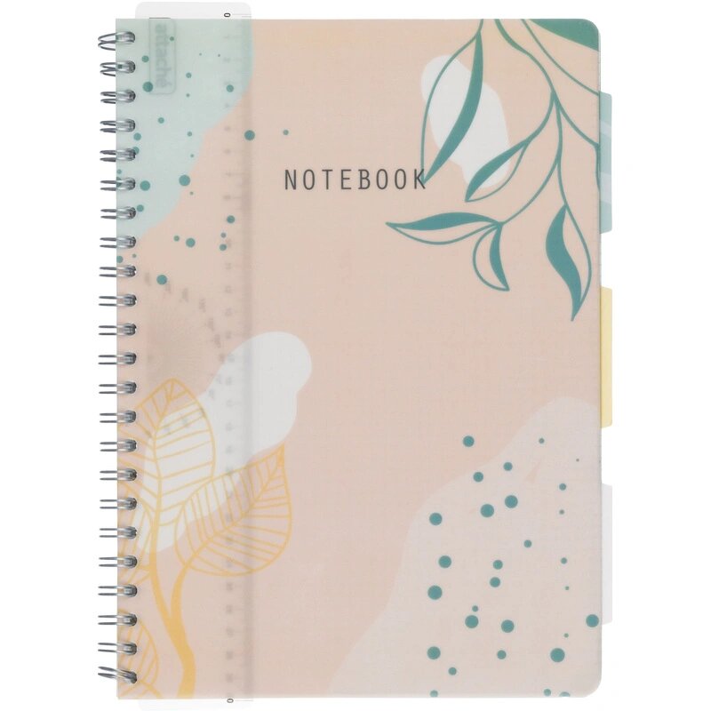 Бизнес-тетрадь 120л, клетка, А4 Flora 2, пласт. обл, серебр. спир,3раздел, линейка