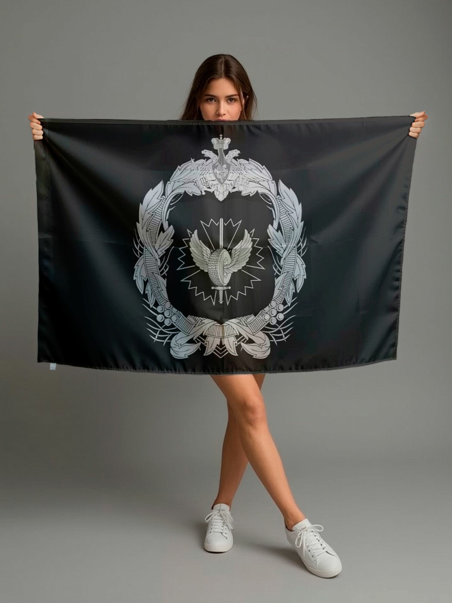 Флаг 147 абмо РФ с 2 люверсами, 70х105 см на шёлке для ручного древка