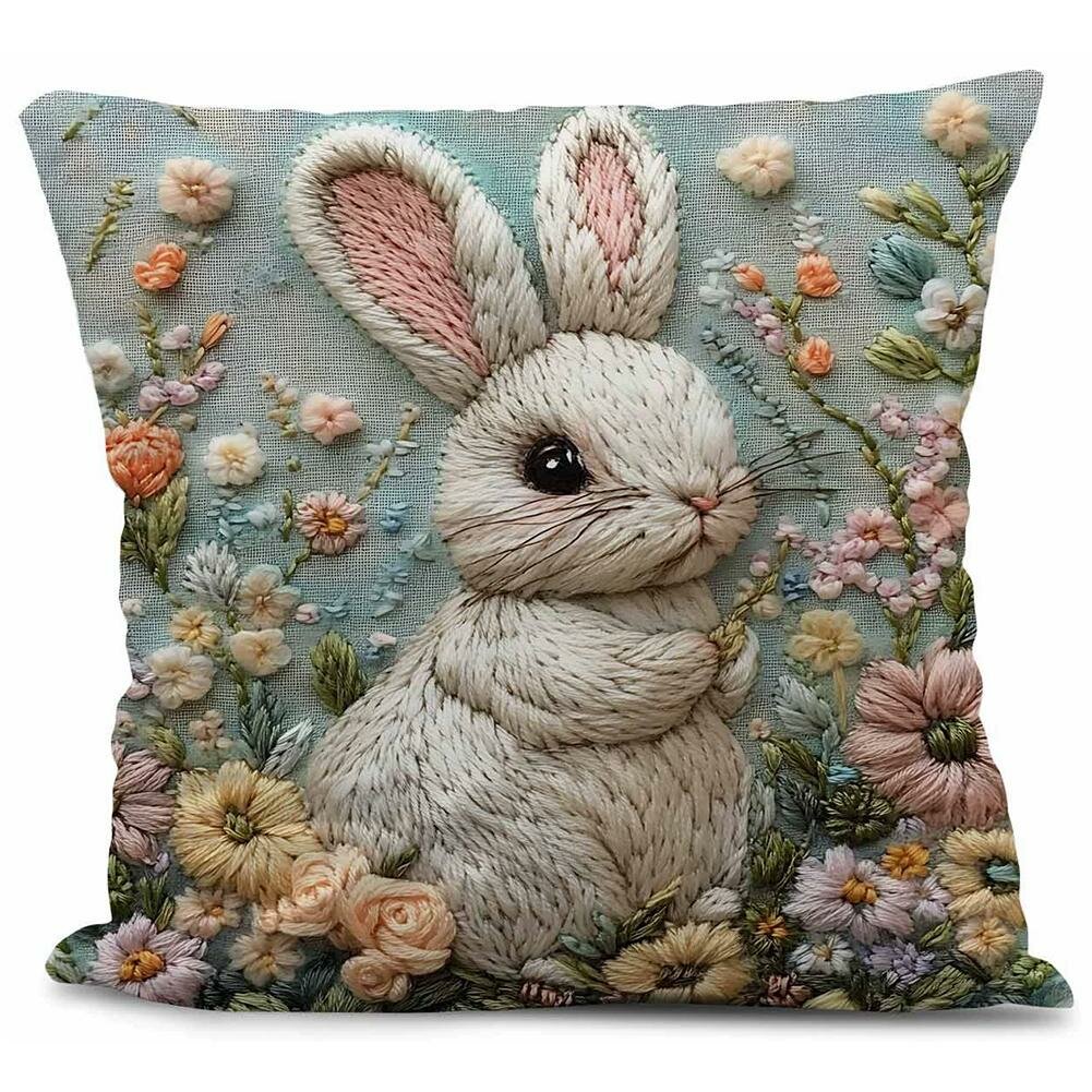 Подушка с 3D-эффектом и принтом в виде кролика и цветов 45x45 см, украшение для дома