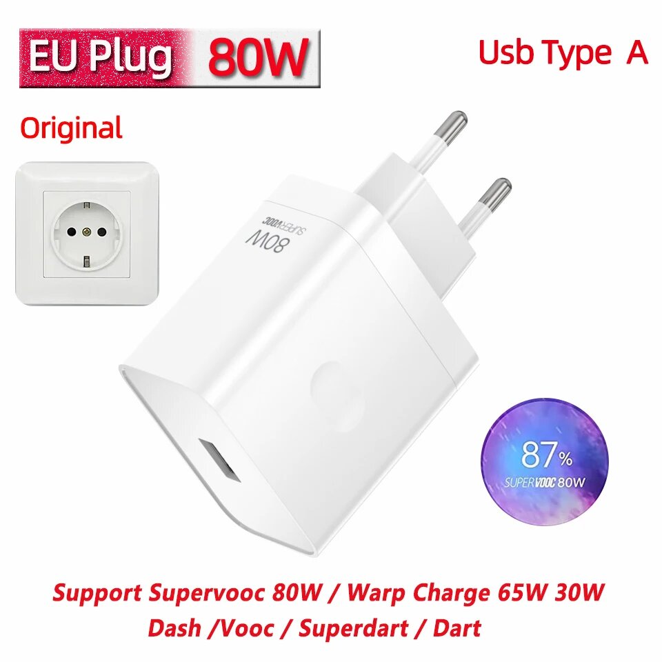 Оригинальное зарядное устройство Oneplus, 100 Вт, адаптер Supervooc Type-A, USB-кабель Super Vooc для быстрой зарядки, 80 Вт, One Plus 12 11 Nord CE 3 10 Pro 80w EU charger, add 2m 100w cable