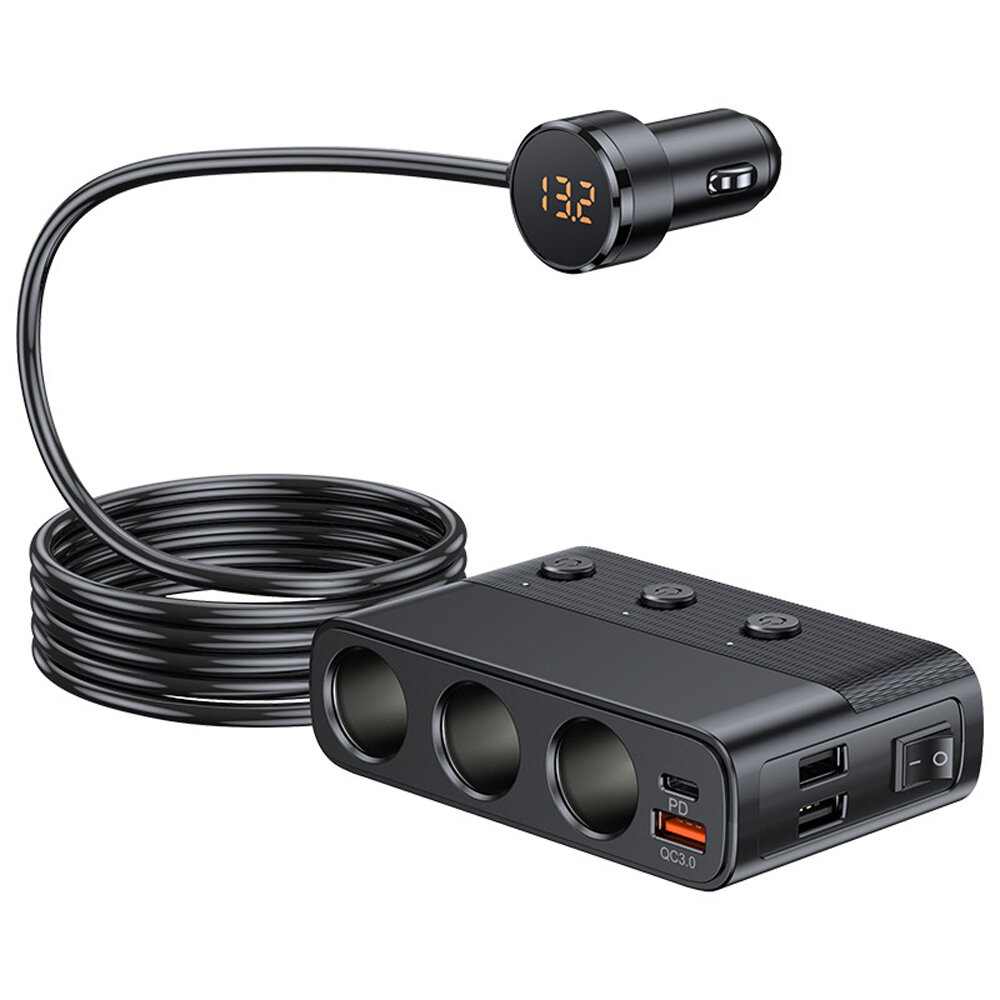 Автомобильные зарядные устройства 128W PD+QC3.0 Быстрое зарядное устройство 3-розеточный разветвитель 12-24V с 4 USB-портами Индикатор напряжения Выключатель для автомобиля грузовика внедорожника