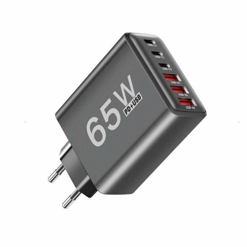 Зарядное устройство PD power charger мощностью 65 Вт с многофункциональной зарядной головкой 3A несколькими портами-Европейский стандарт-черный