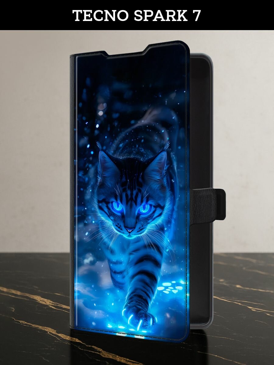 Чехол-книжка на Tecno Spark 7 (Текно Спарк 7) с картой кот