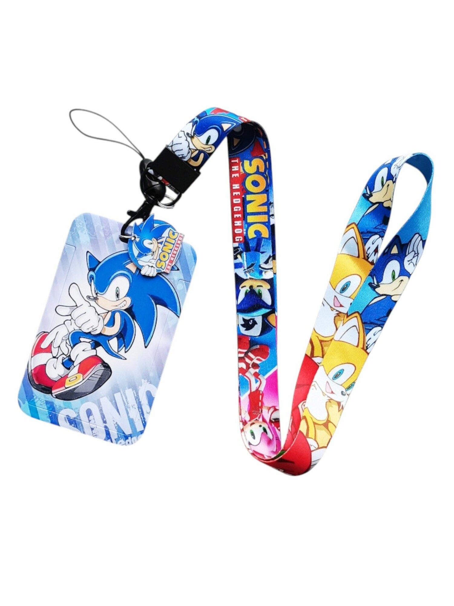 Чехол для пропуска на шею, Бейджик для пропуска Соник Sonic the Hedgehog 11х6,8 см, 48 см