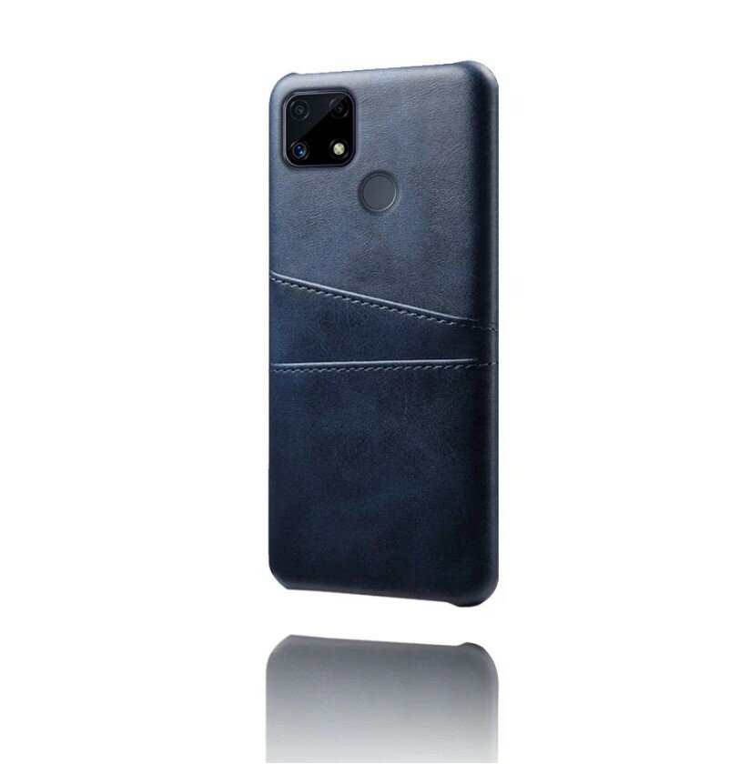 Чехол MyPads, для Realme C25/C25s, кожаный, синий, отделение для карт