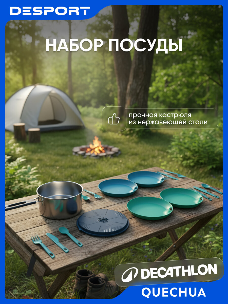 Набор посуды Quechua 100, нержавеющая сталь, 22.5 см, на 4 персоны