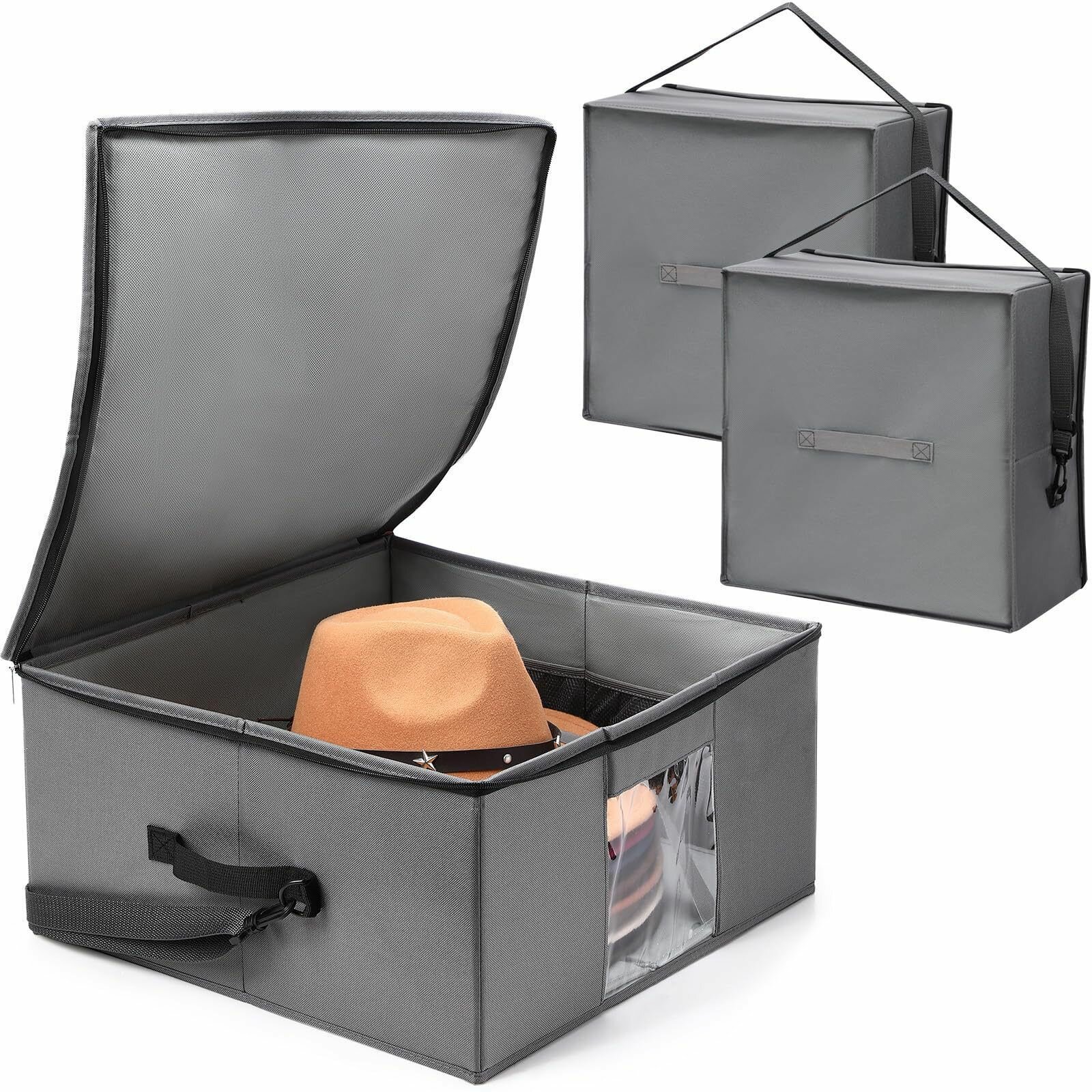 Коробка для хранения шляп, сетчатая крышка, наплечный ремень, 20х42х42 см