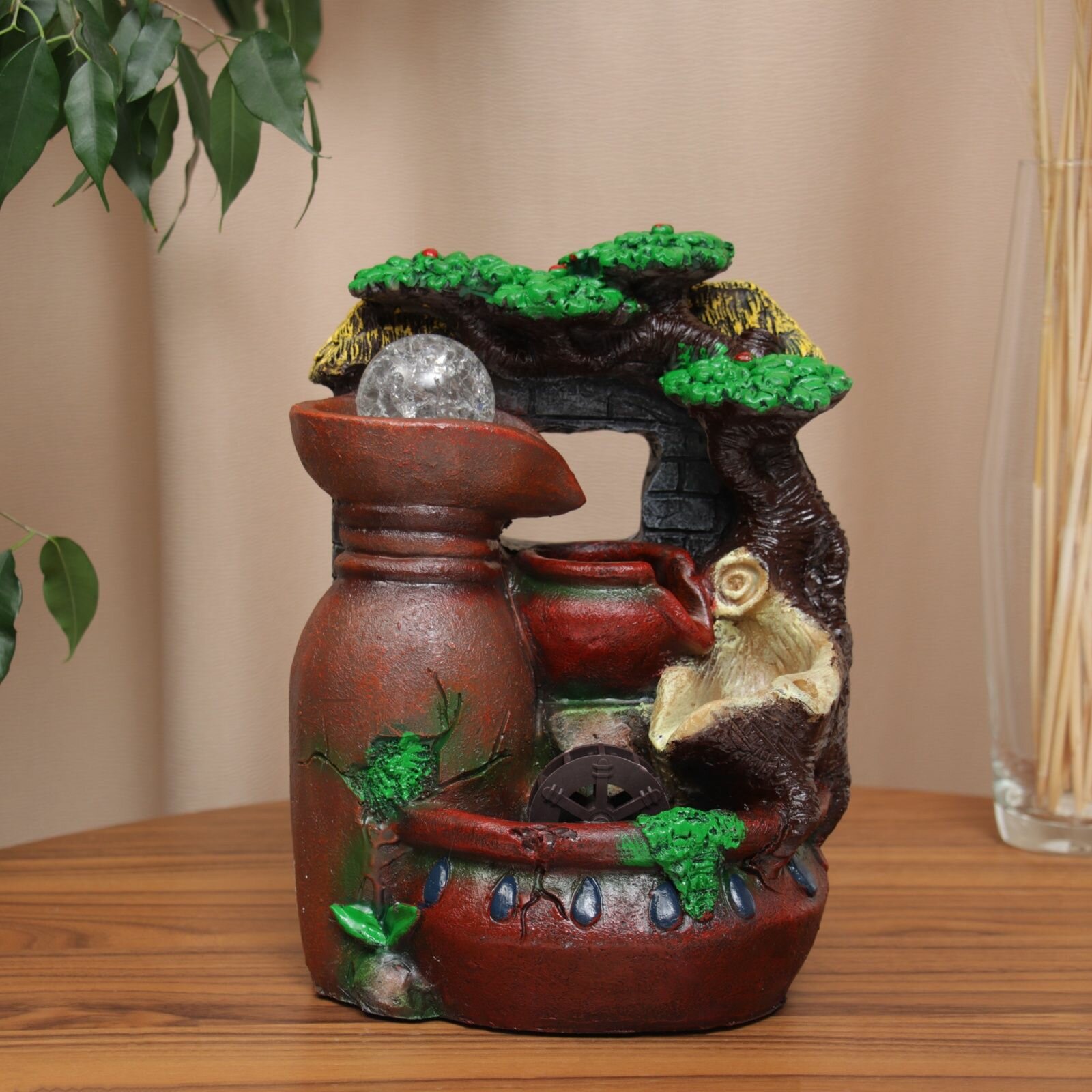 Фонтан настольный Каменные бочки под пышным деревом , 27 20 см, с подсветкой