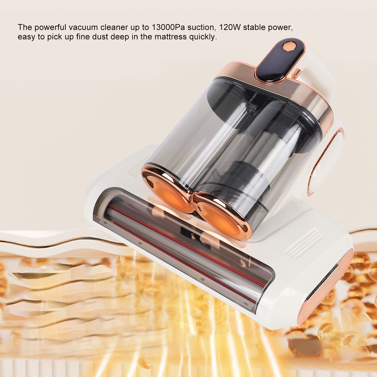Пылесос для кровати беспроводной пылесос для матрасов с всасыванием 13000 Па большой пылесборник 520 мл большой всасывающий порт для кровати дивана ковер белый золотой