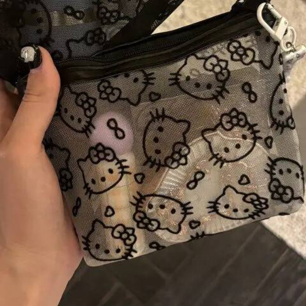 Милая прозрачная сетчатая косметичка Sanrio Hello Kitty, кошелек для мелочи, сумка для наушников, креативный подарок на день рождения.