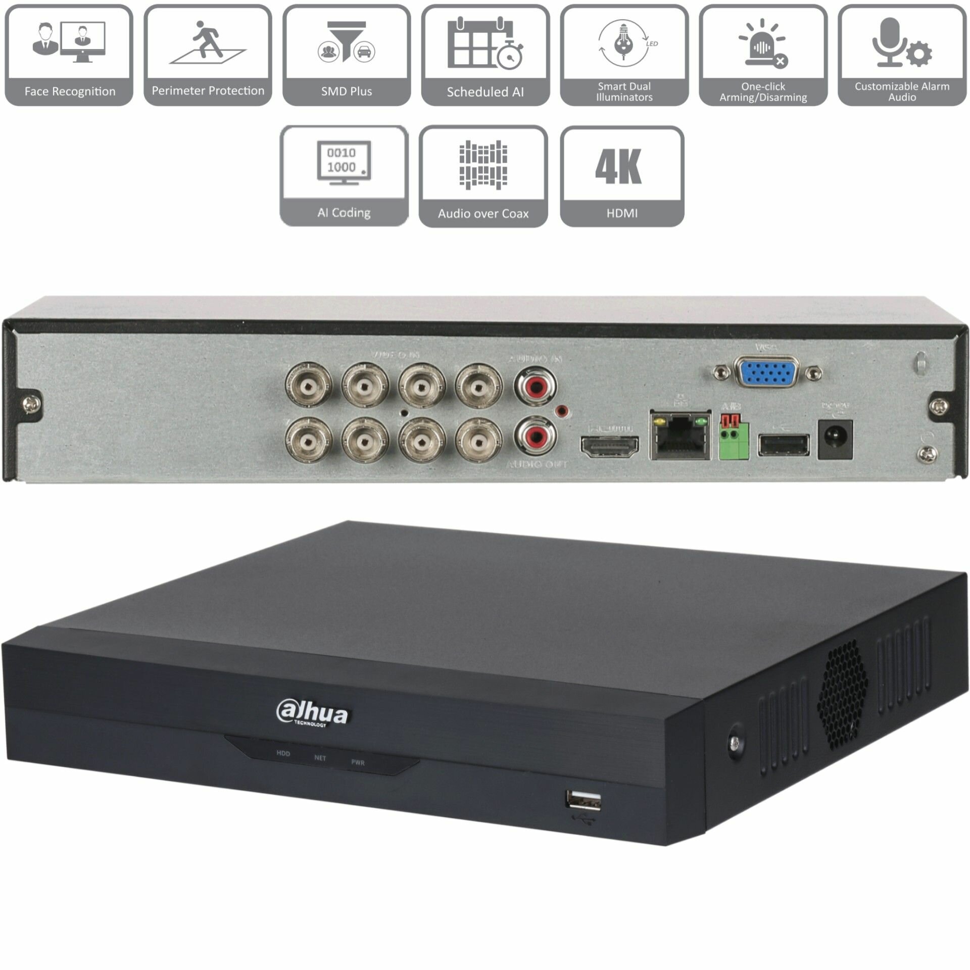 Dahua DH-XVR5108HS-4KL-I3 - 8 канальный видеорегистратор для видеонаблюдения HDCVI, XVR-регистратор гибридный