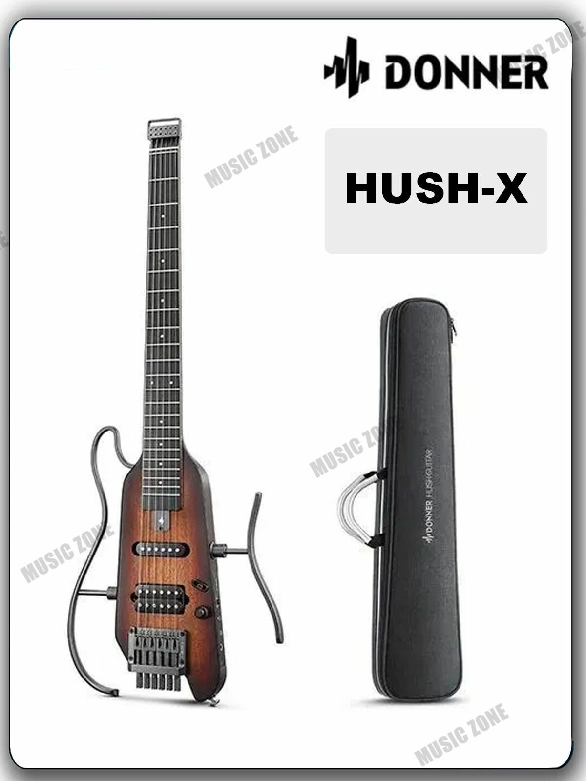 Donner HUSH-X Natural Безголовая бесшумная акустическая электрическая дорожная гитара со съемными рамами, ультралегкий твердый корпус из красного дерева