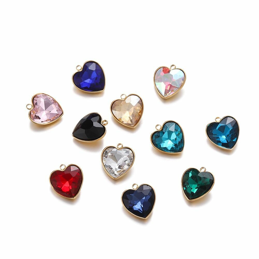 Подвеска сердце из нержавеющей стали 9,5x11,5 мм, разноцветный набор 5 шт для браслетов и ожерелий — для рукоделия