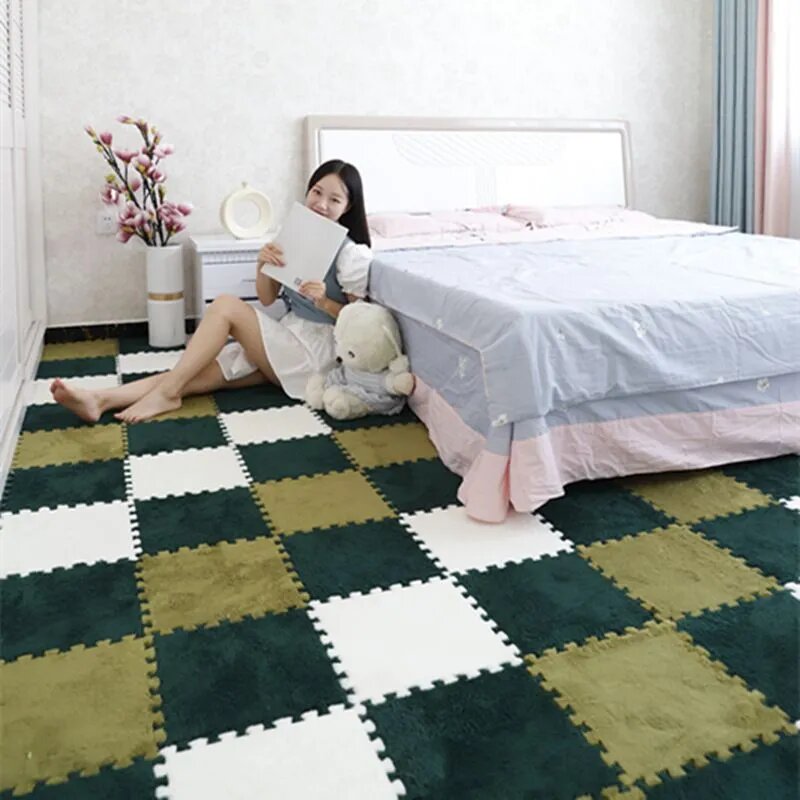 Ковер DIY лоскутный, 30x30 см, мягкий и удобный, 10 шт, EVA, Темно-зеленый — фото 1