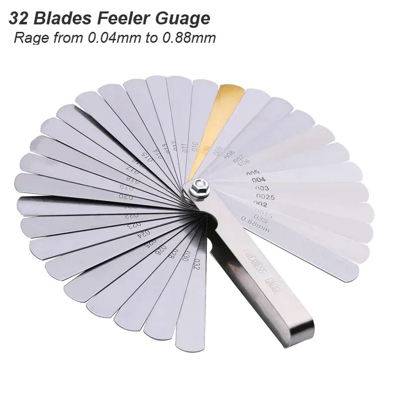 32 щупа Feeler Guage, 0.04-0.88 мм, сталь