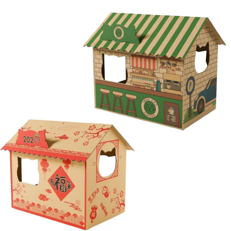 Доска для кошачьих когтей, картонный домик для кошек, встроенный вертикальный домик, большая вилла для кошек,