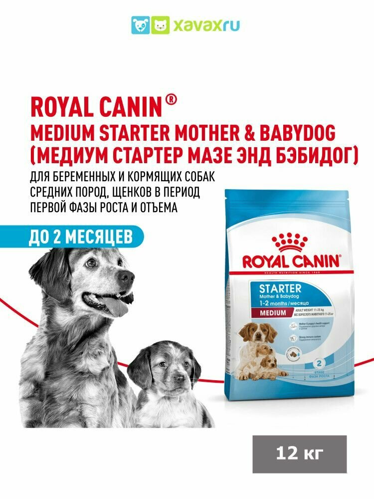 Сухой корм Royal Canin Medium Starter для щенков средних размеров до 2-х месяцев, беременных и кормящих сук, 12 кг