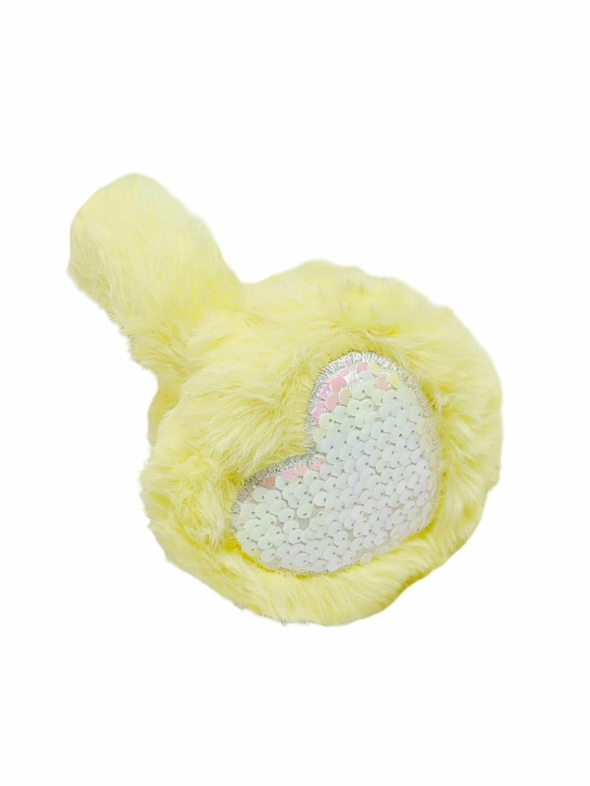 Наушники меховые, Зимние детские плюшевые наушники love с блестками_желтый_складные