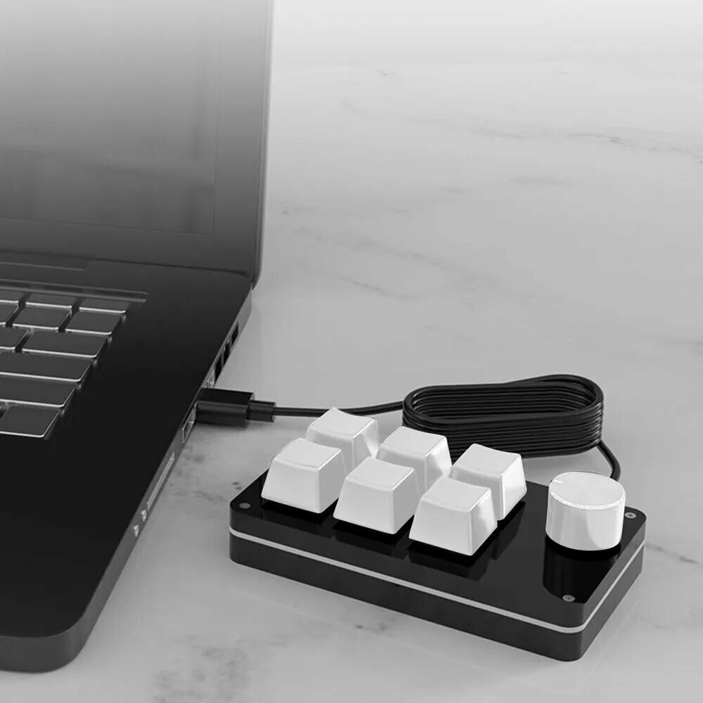 Клавиатура мини 6 кнопок с энкодером, USB, программируемая, белая, с подсветкой RGB, красный переключатель Outeum