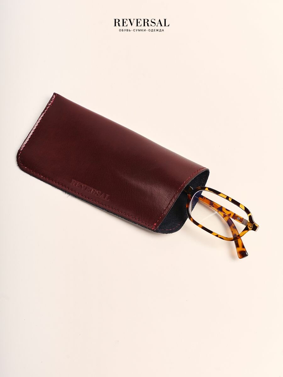 Футляр для очков из натуральной кожи бордовый , Reversal, 8700R_Бордовая-кожа