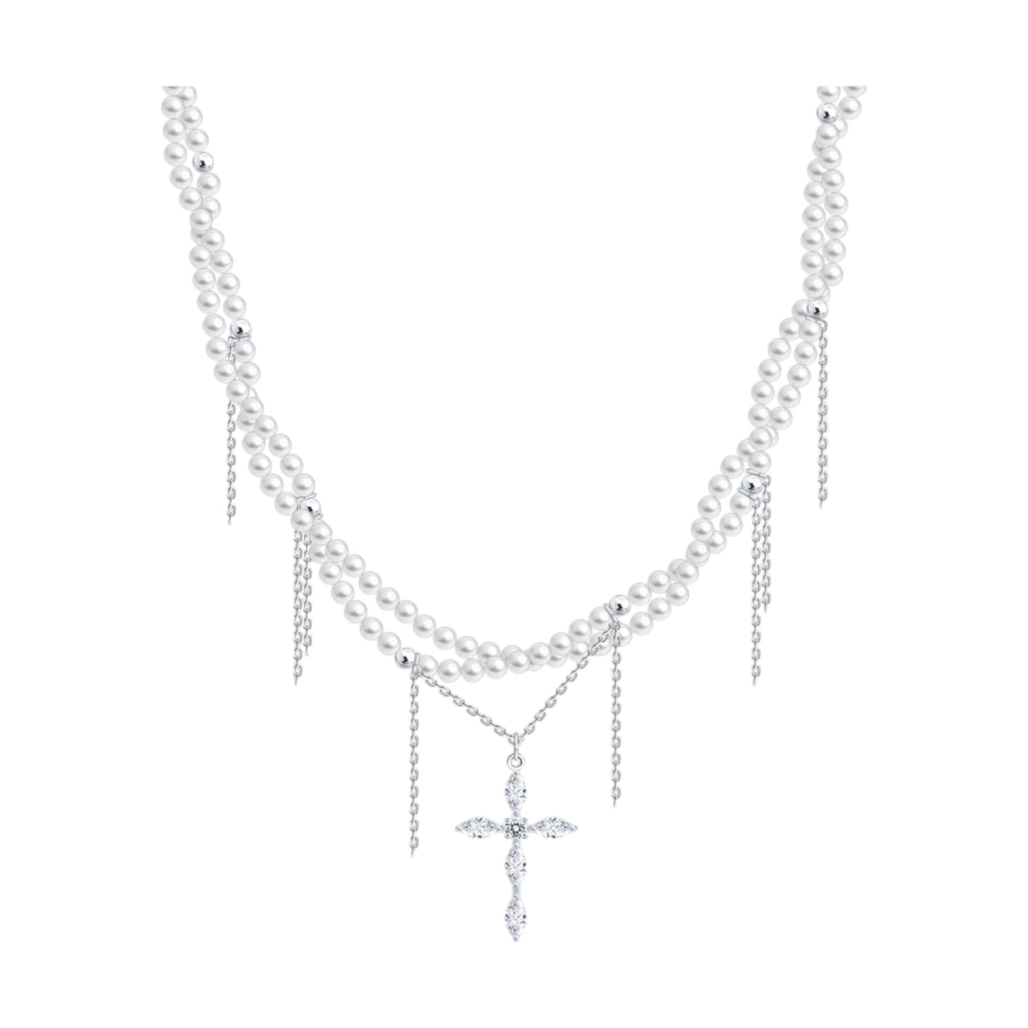 Колье, серебро, 925 проба, родирование, жемчуг, фианит