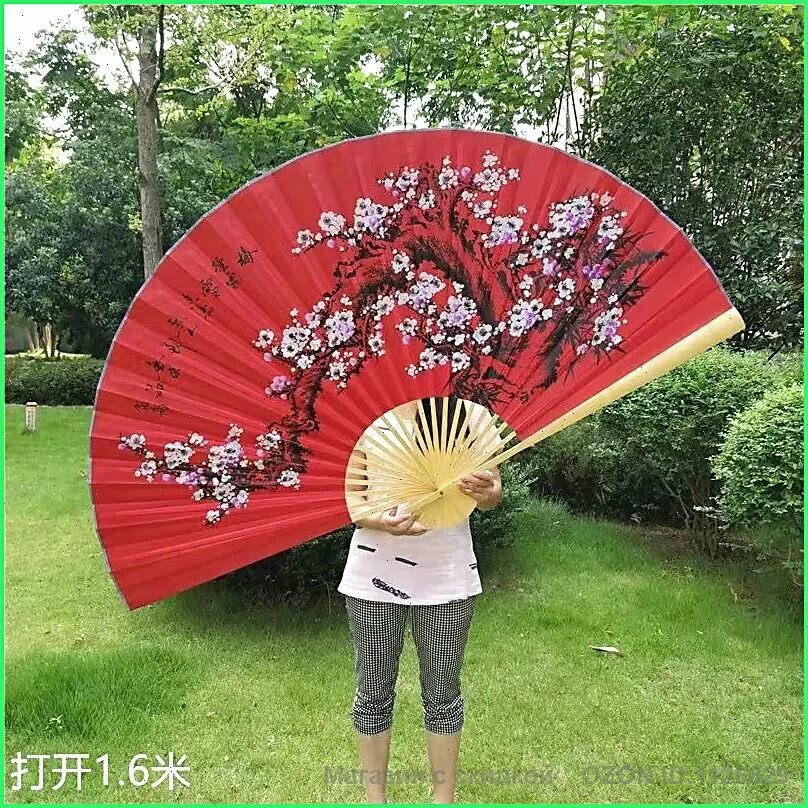 Китайский большой веер на стену/Лошади/ бамбук, шелк