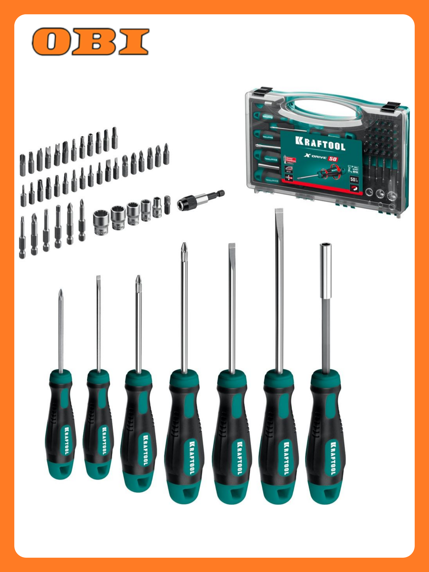 Набор отверток Kraftool, с битами, торцевыми головками, 50 предметов