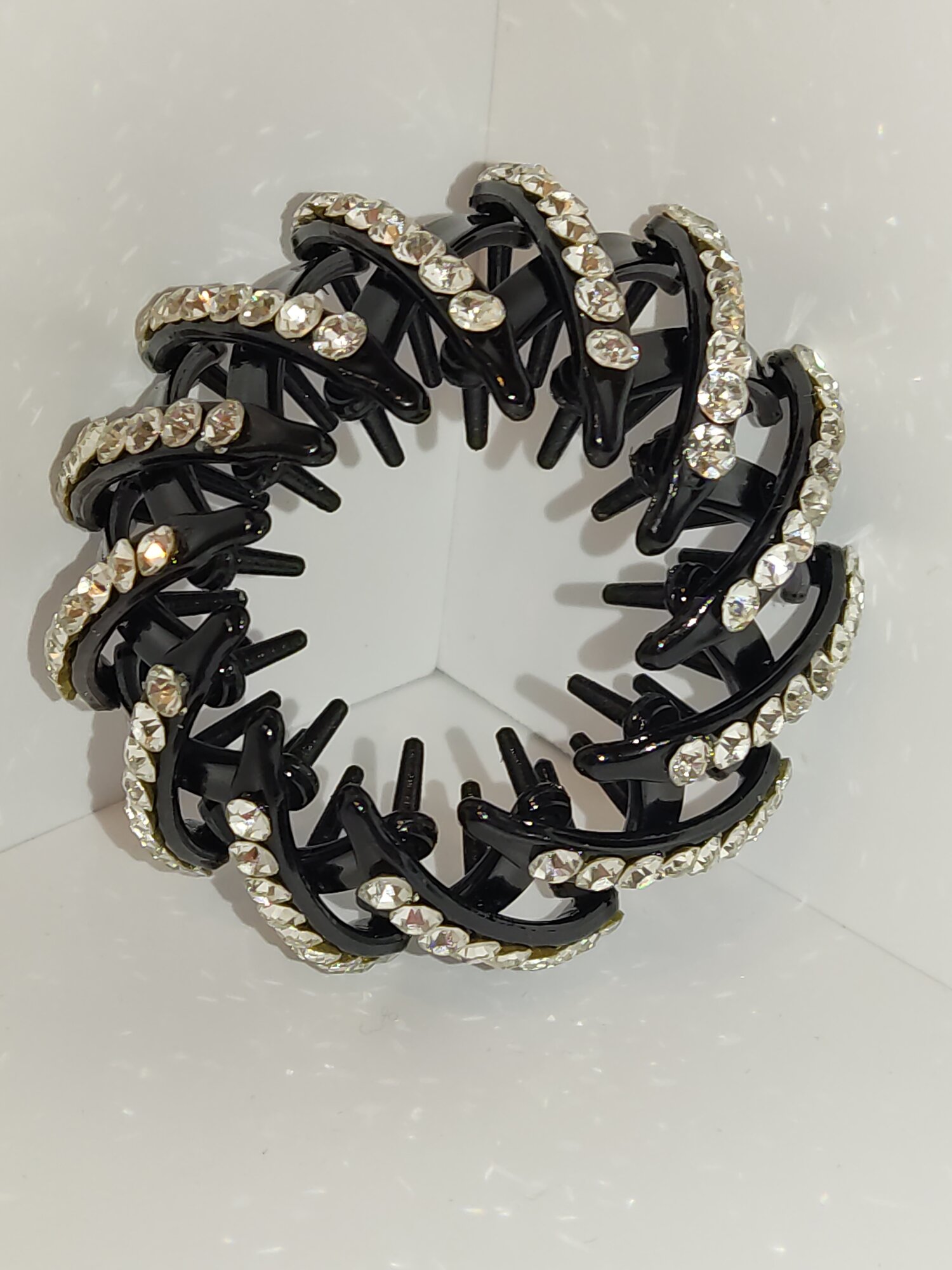 Заколка зажим для хвоста, пучка волос круговая, стразы, серебристый