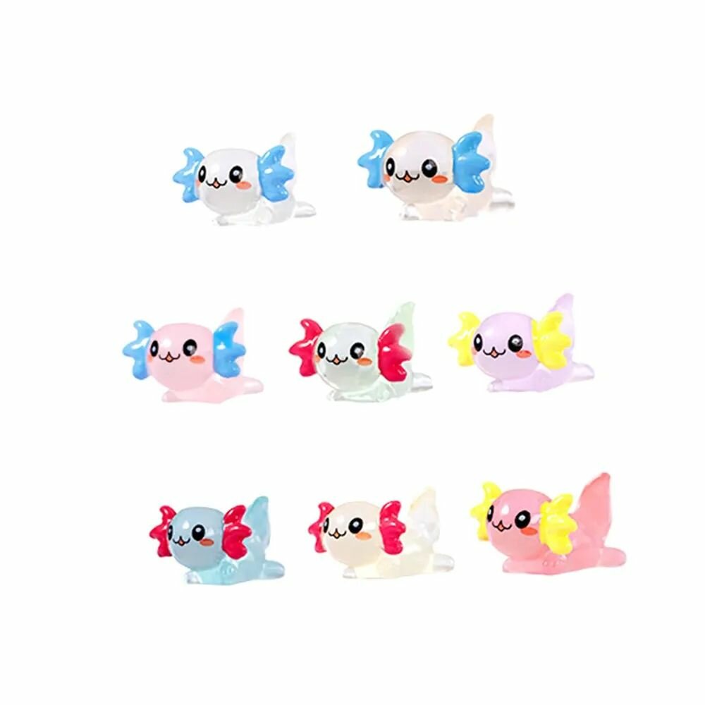 Миниатюрные фигурки аксолотлей, 8 шт, светящиеся в темноте, декоративные украшения для цветочных горшков и аквариумов