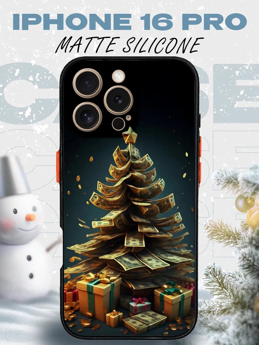 Новогодний силиконовый чехол iPhone 16 Pro елка