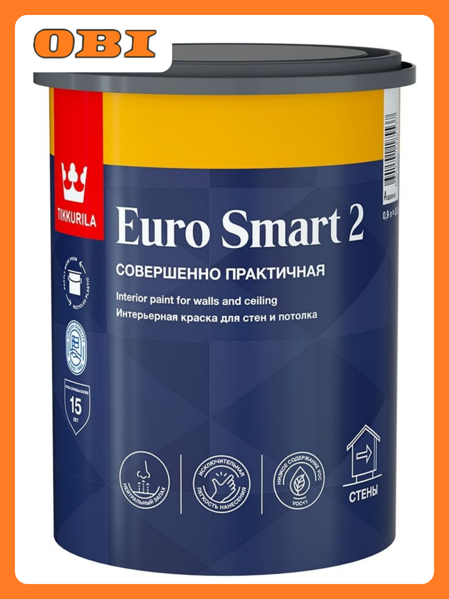 Краска интерьерная Tikkurila/Tikkivala Euro Smart 2 глубокоматовая белая 0,9 л