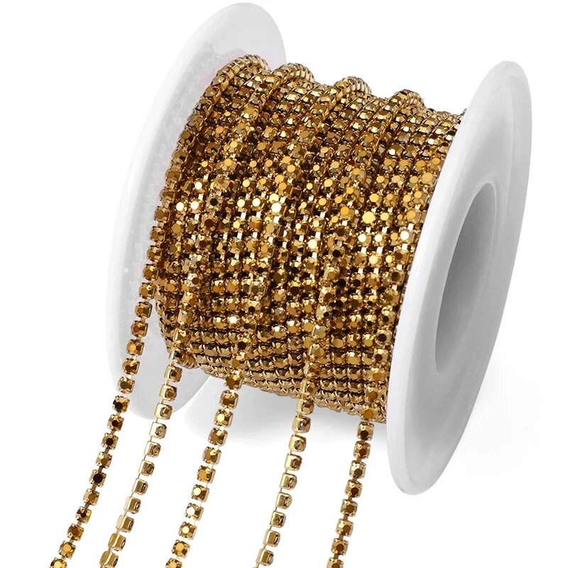 Цепочка со стразами, Gold, 2-3 мм