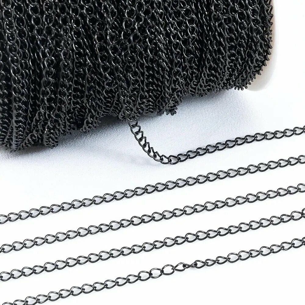 Ювелирная цепочка из нержавеющей стали-черная 3х4мм-2 метра