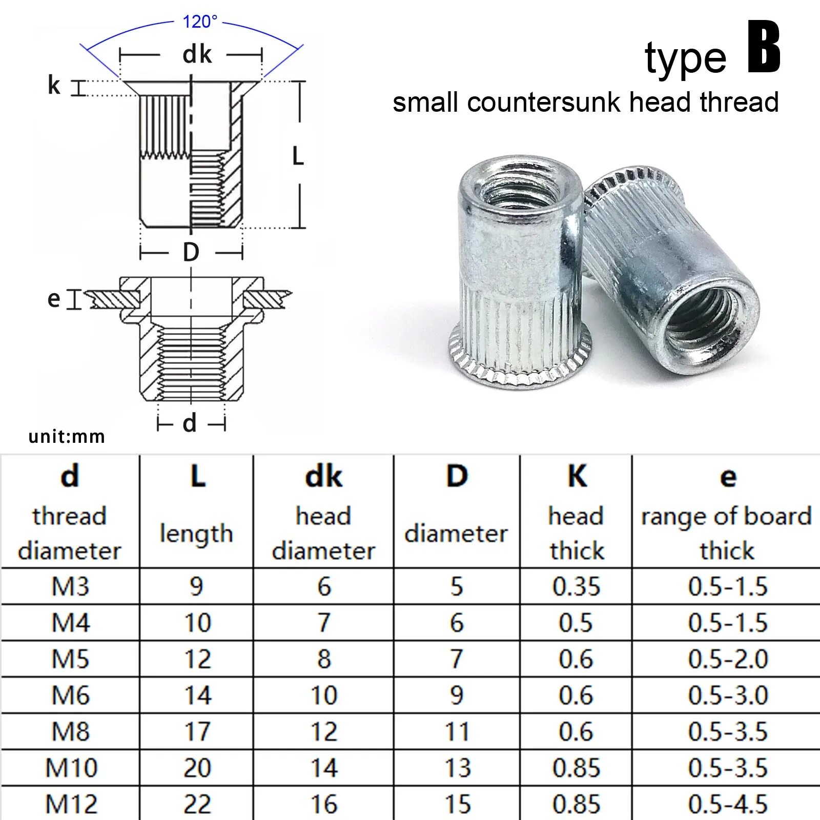 M3 M4 M5 M6 M8 M10 M12 Заклепка из углеродистой стали Гайка с плоской головкой Малая потайная глухая резьба Полушестигранная шестигранная вставка Заклепочная гайка