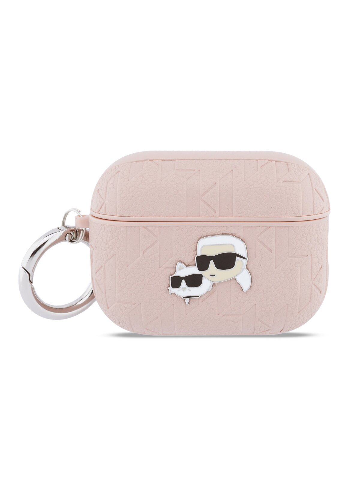 Karl Lagerfeld чехол с кольцом для Airpods Pro 3, PU-кожа Saffiano Monogram NFT Metal Head Karl & Choupette. розовый