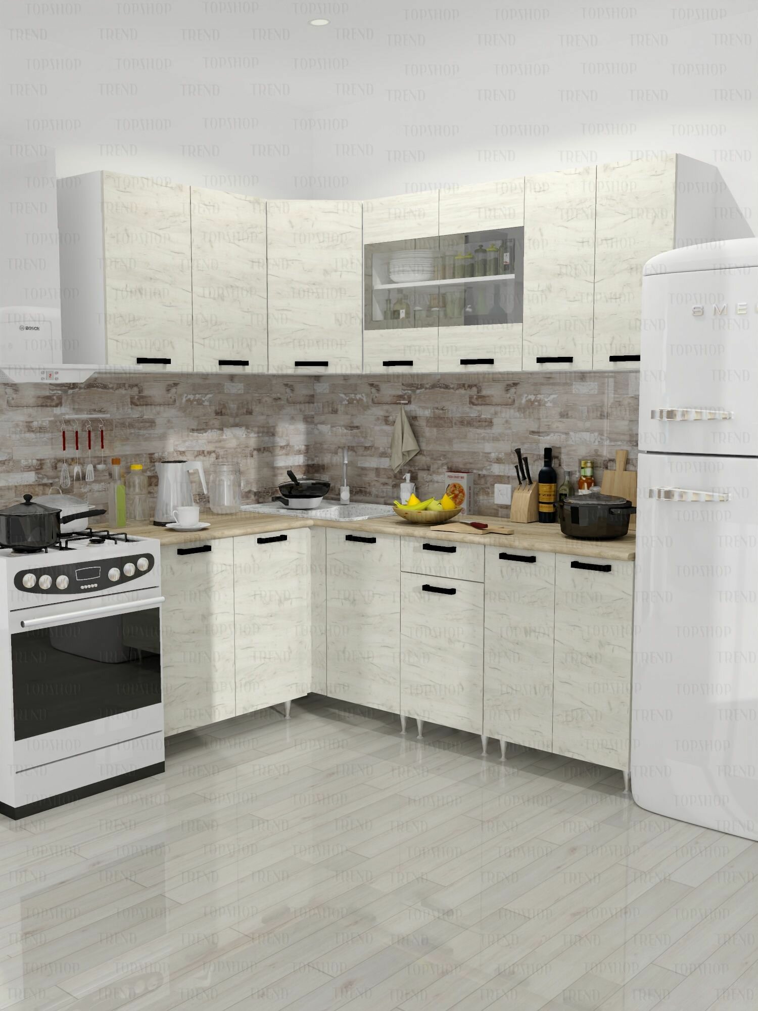 Кухонный гарнитур 140х200 см, Крафт белый /Сонома