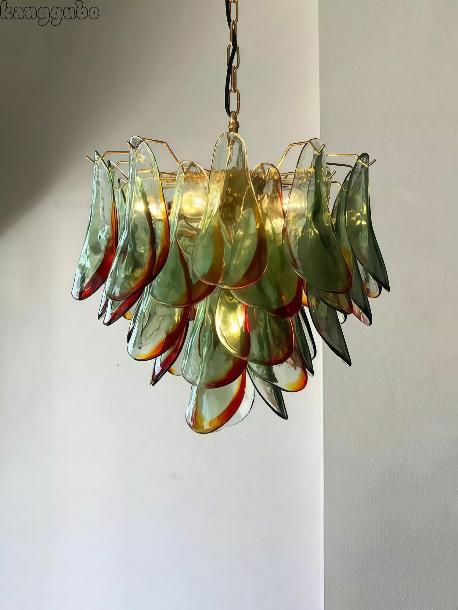 Люстра, стекло, металл, светодиодные лампы, 9 шт, 5 слоев, диаметр 55 см