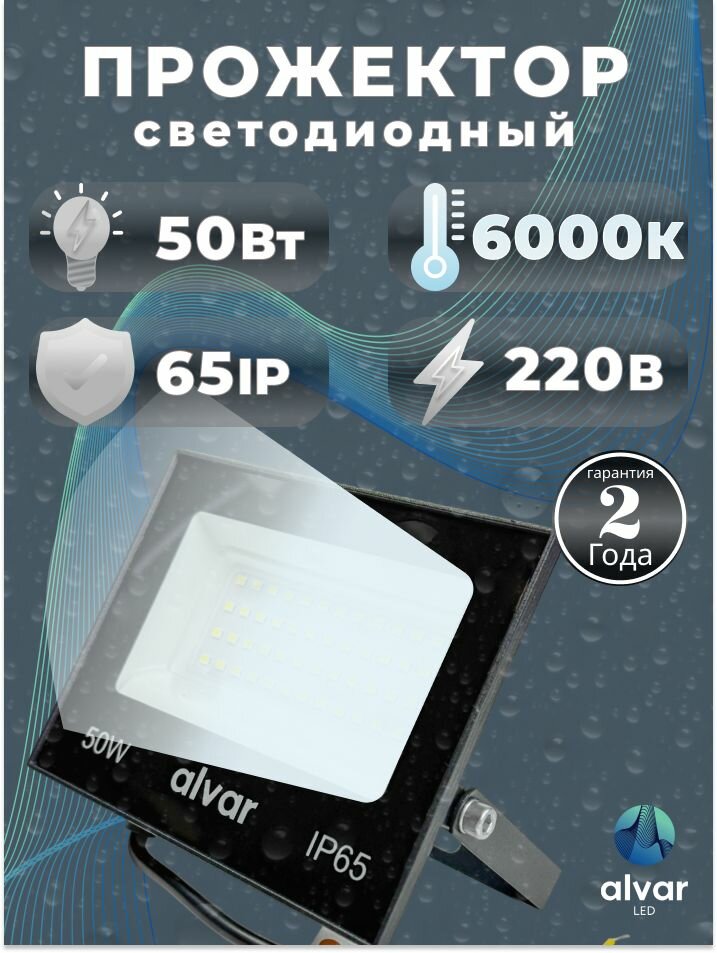 Прожектор светодиодный уличный 50Вт, 6000К холодный, 220В