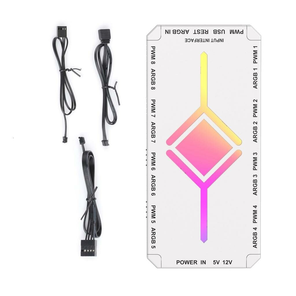 8-портовый PWM ARGB хаб для вентиляторов, Белый