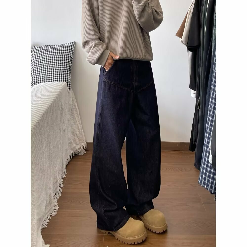 LUO Джинсы Мужские Винтажные Американские Большие Карманы Широкие Деним, Размер_M