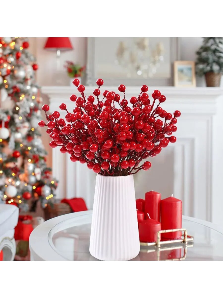 20шт ветки искусственного ольхи с ягодами для декора